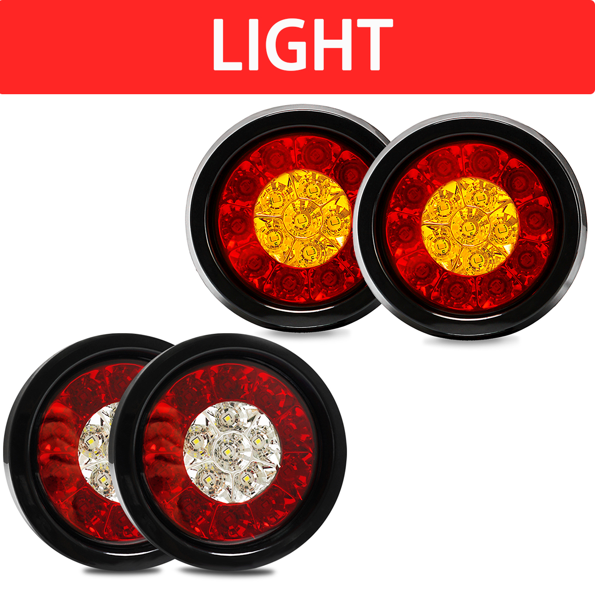 12V-Round LED Truck Trailer Taillights with Rubber Rings (2 Pcs Red ...